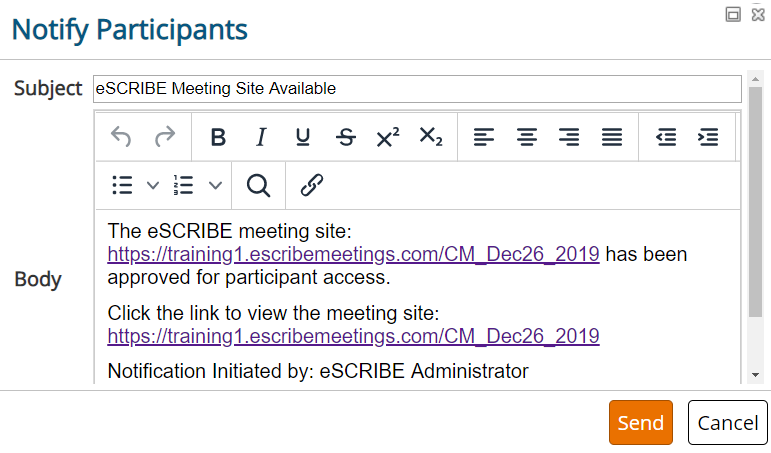 Modifying a Publishing E-Mail Notification before Sending – eScribe
