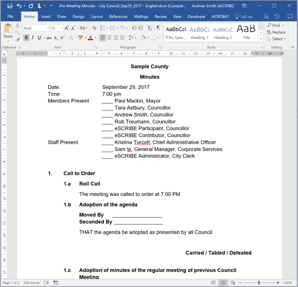 Preparing Pre Meeting Minutes Package – eScribe