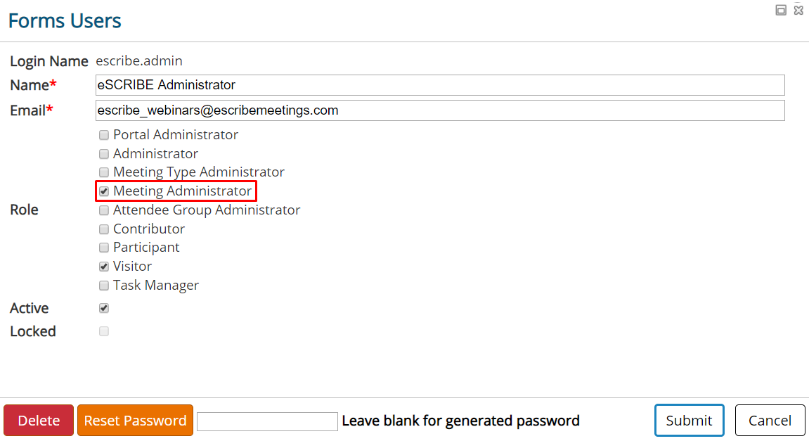 Assigning Administrator Permissions to a User – eScribe