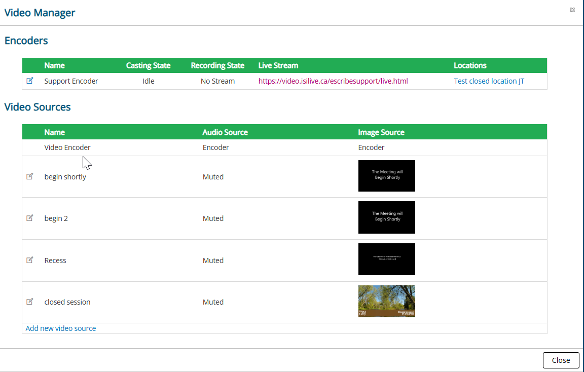eScribe 5/eScribe 6 |Video manger Config view for Webcasting Plus/ Lite/YouTube – eScribe